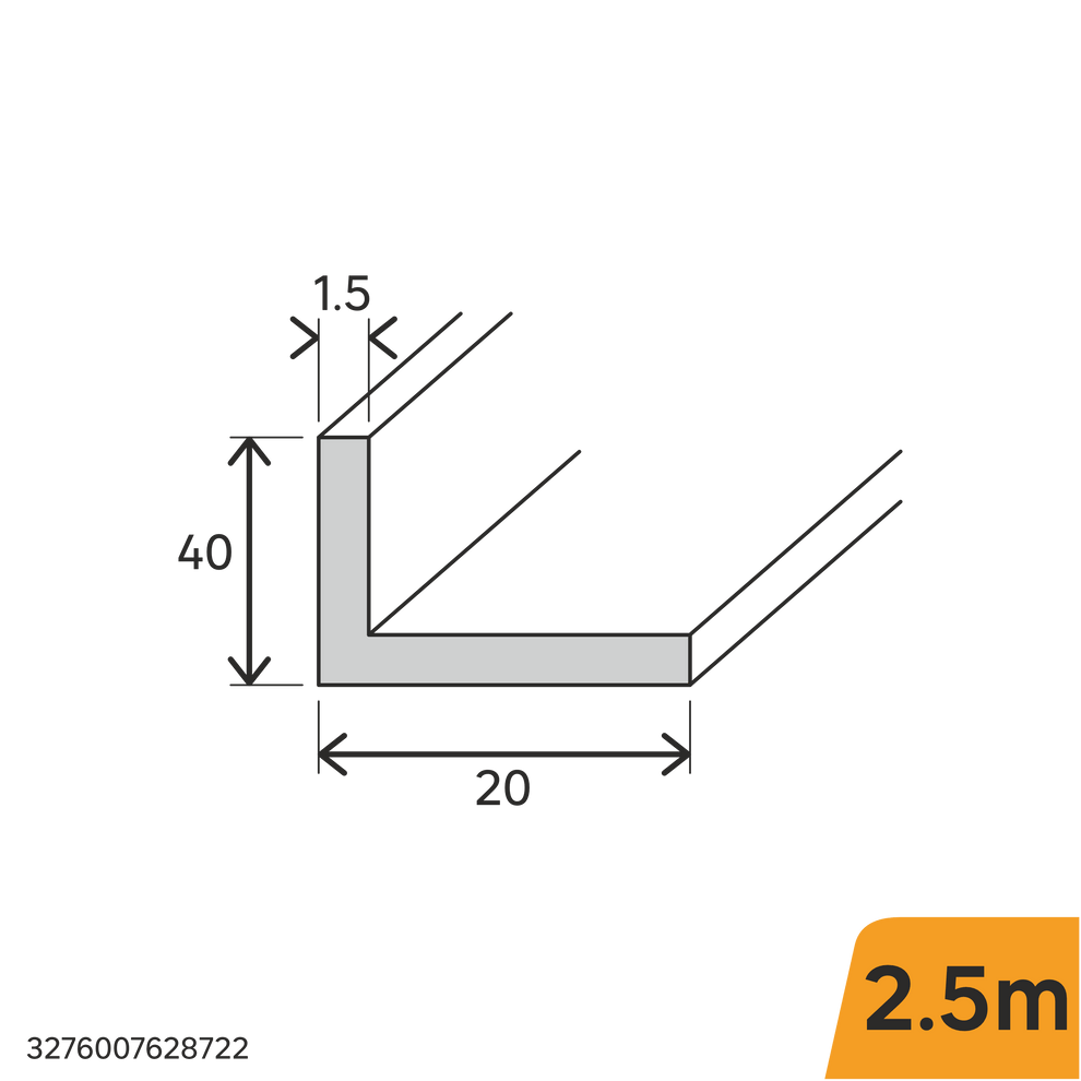 Aluminium Angle Profile 40x20mm, 2m Matt Finish – Maltashopper.com