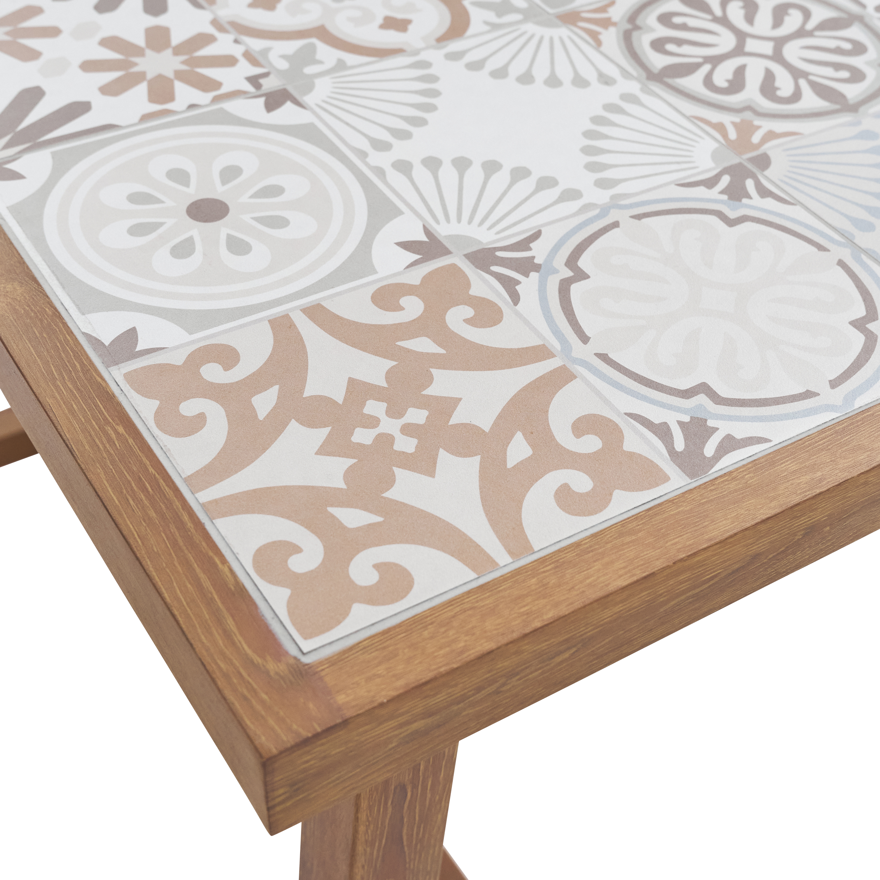 GAIA 4 SEATER 126X65.5 WOOD EFFECT TABLE WITH NATERIAL CERAMIC MOSAIC ...
