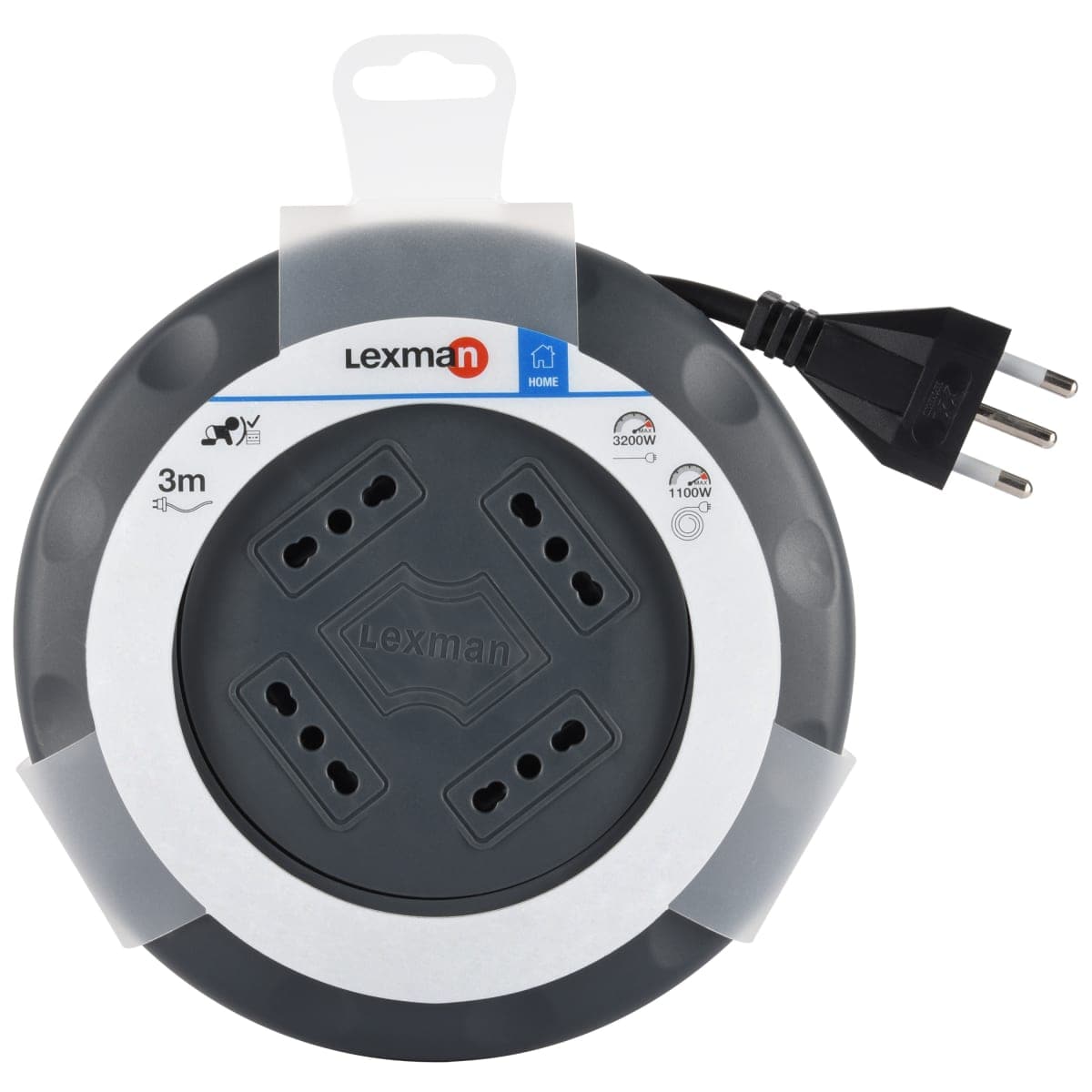 FLAT CABLE REEL H05VV-F 3G1 3 MT PLUG 16A 4 SOCKETS 10/16A THERMAL ...