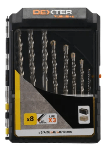 SET 8 DEXTER PRO CONCRETE DRILL BITS DIAM. 4-5-6-8-10 MM, CYLINDRICAL ...